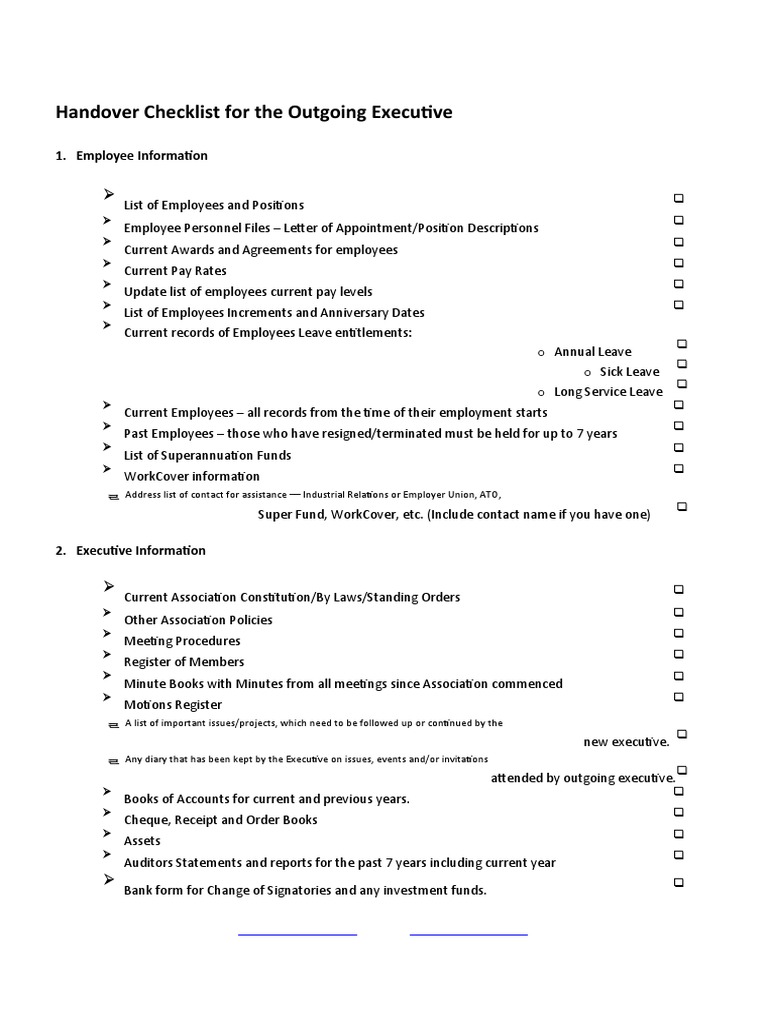 Handover Checklist For The Outgoing Company Sec 2020 | PDF | Employment ...