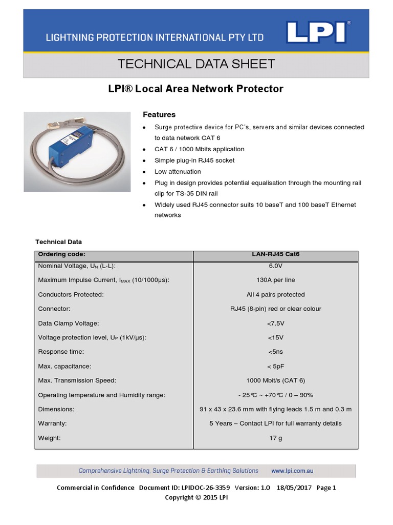 Technical Data Sheet: LPI® Local Area Network Protector | PDF ...