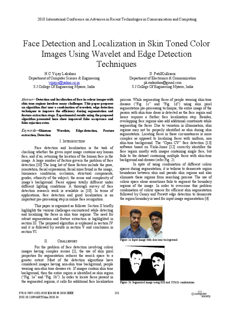 Face Detection and Localization in Skin Toned Color Images Using Wavelet and Edge Detection ...