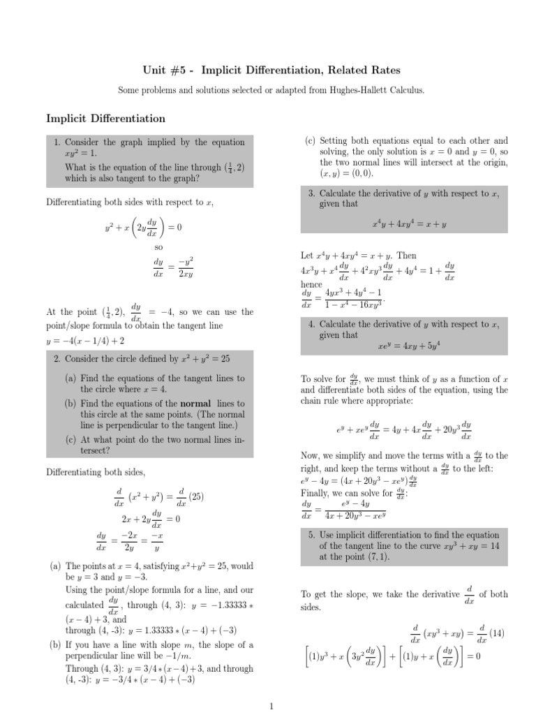 Implicit Differentiation & Related Rates | PDF | Tangent | Derivative