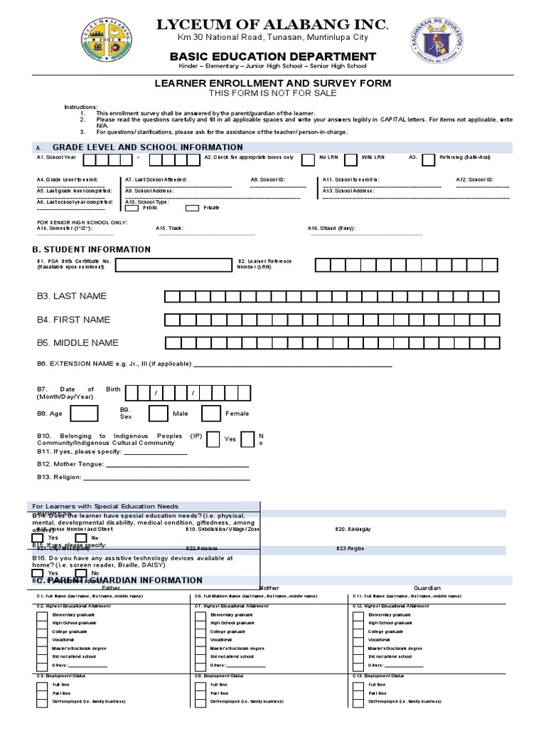 Learner Enrollment Survey Form | PDF | Learning | Schools