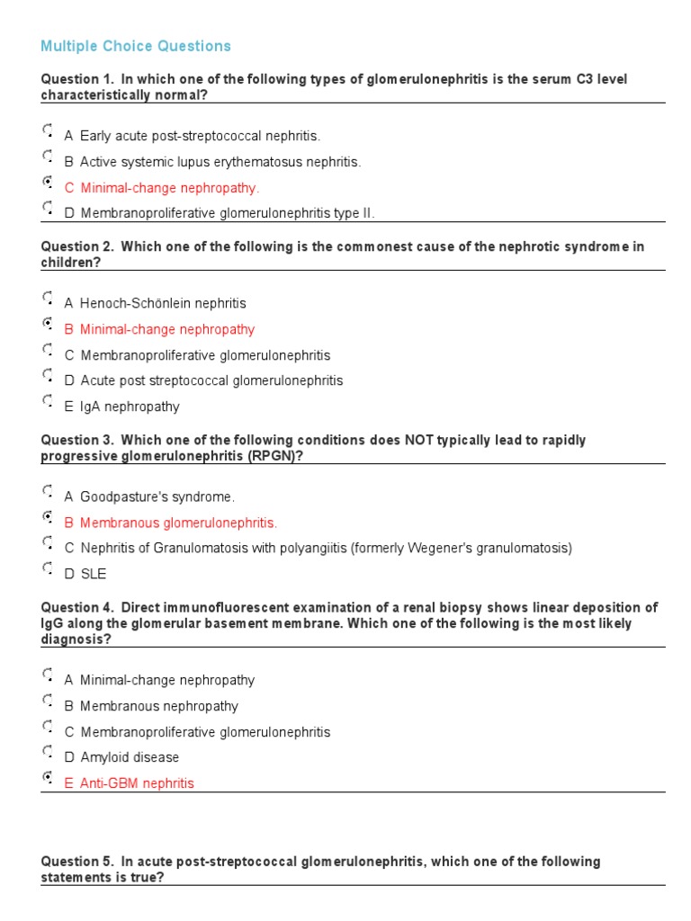 MCQ on Types of Glomerulonephritis | PDF | Kidney Disease ...