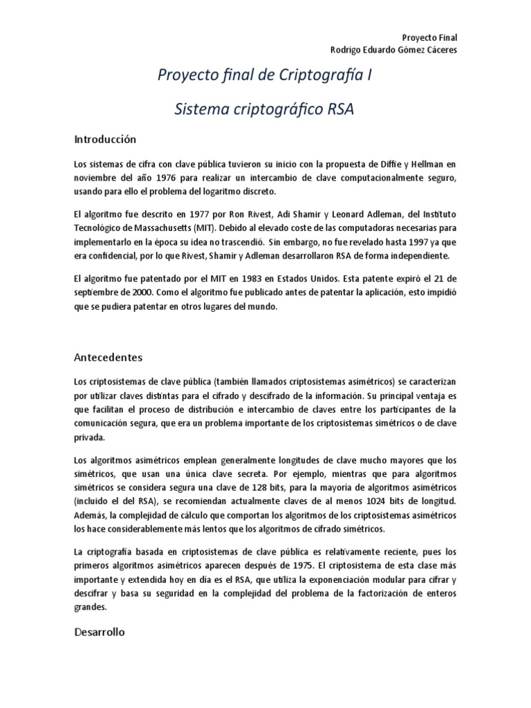 Proyecto Final de Criptografía I | PDF | Clave (criptografía) | Criptografía de clave pública