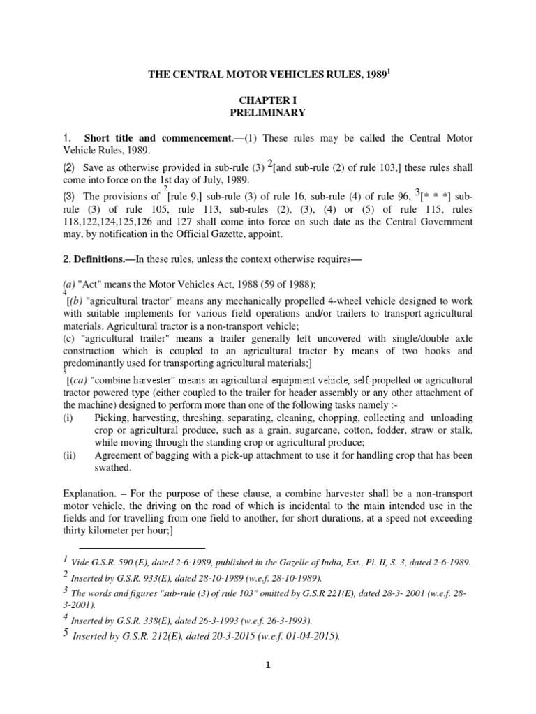 CMVR-chapter1 1 PDF | PDF | Trailer (Vehicle) | Tractor