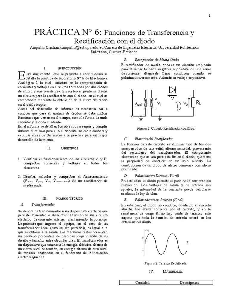 Funcion de Transferencia y Rectificacion Con Diodo | PDF | Rectificador | Corriente eléctrica