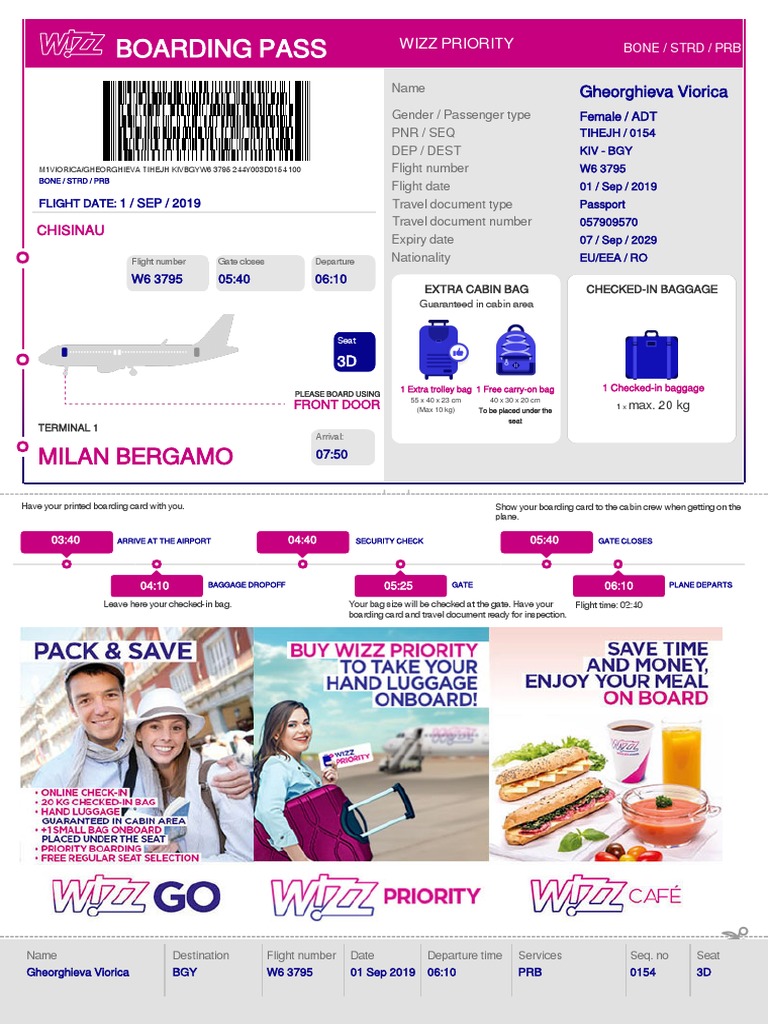 Boarding Pass: Milan Bergamo | PDF | Baggage | Transport