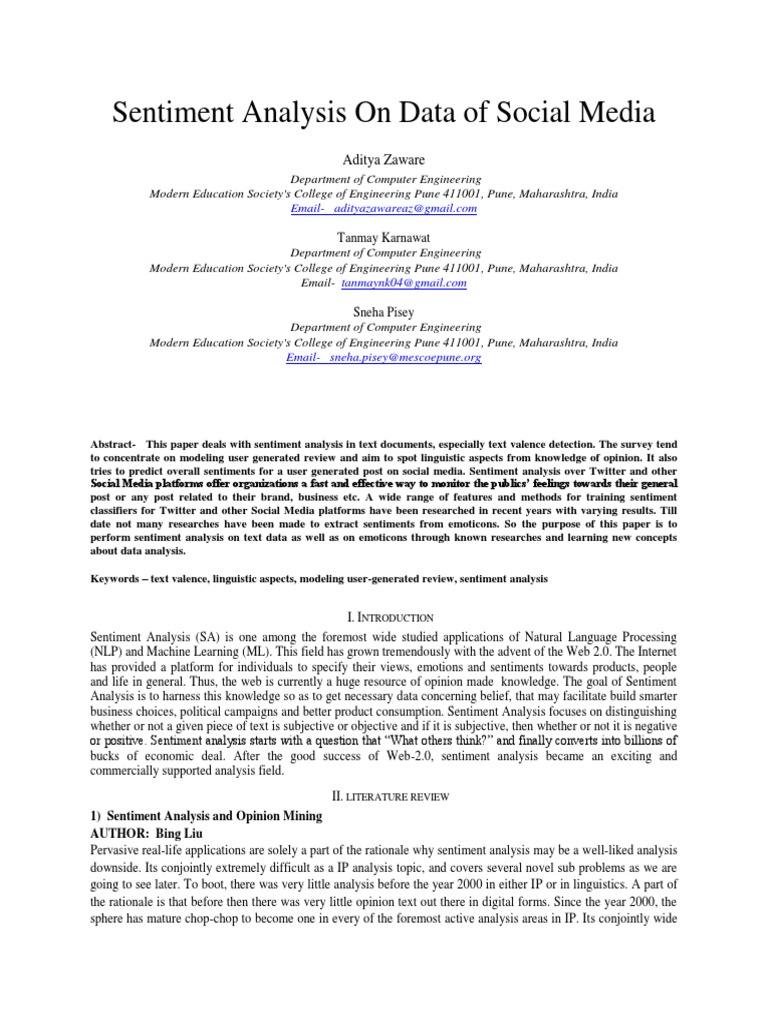 Sentiment Analysis On Data of Social Media: Aditya Zaware | PDF ...