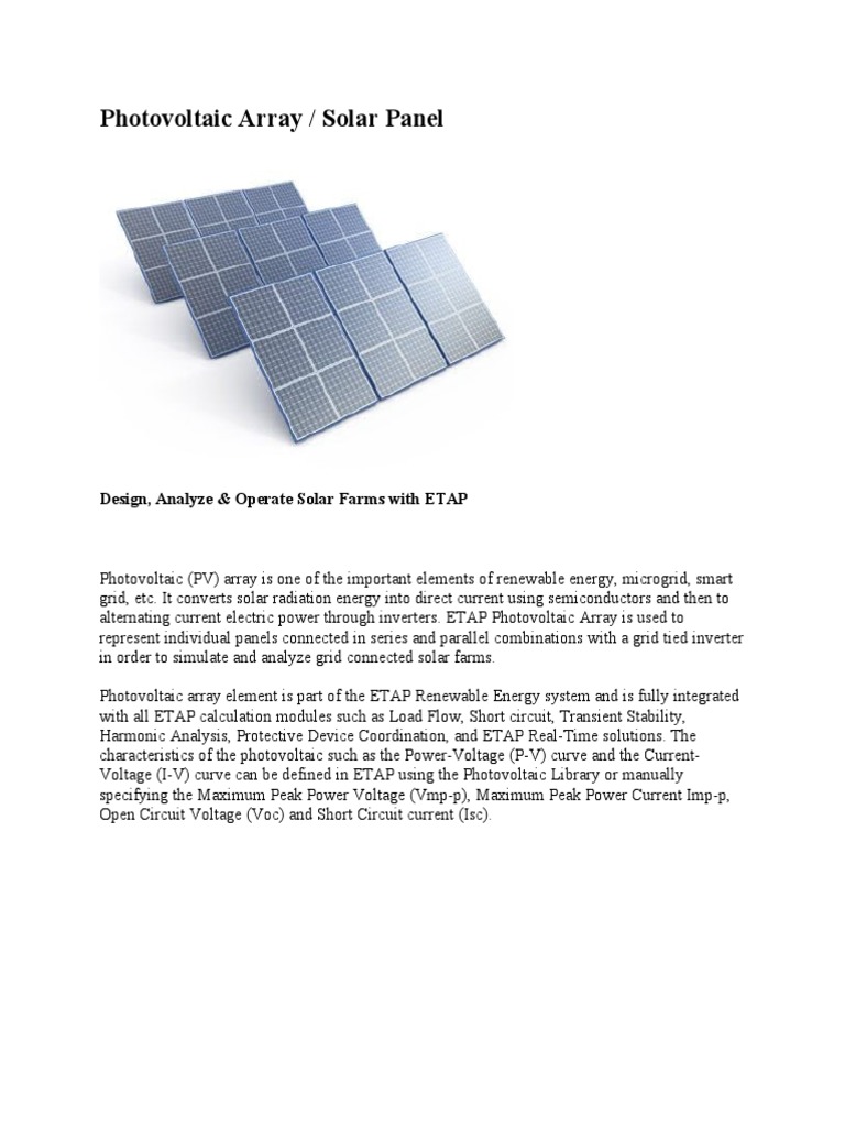 Photovoltaic Array / Solar Panel: Design, Analyze & Operate Solar Farms ...