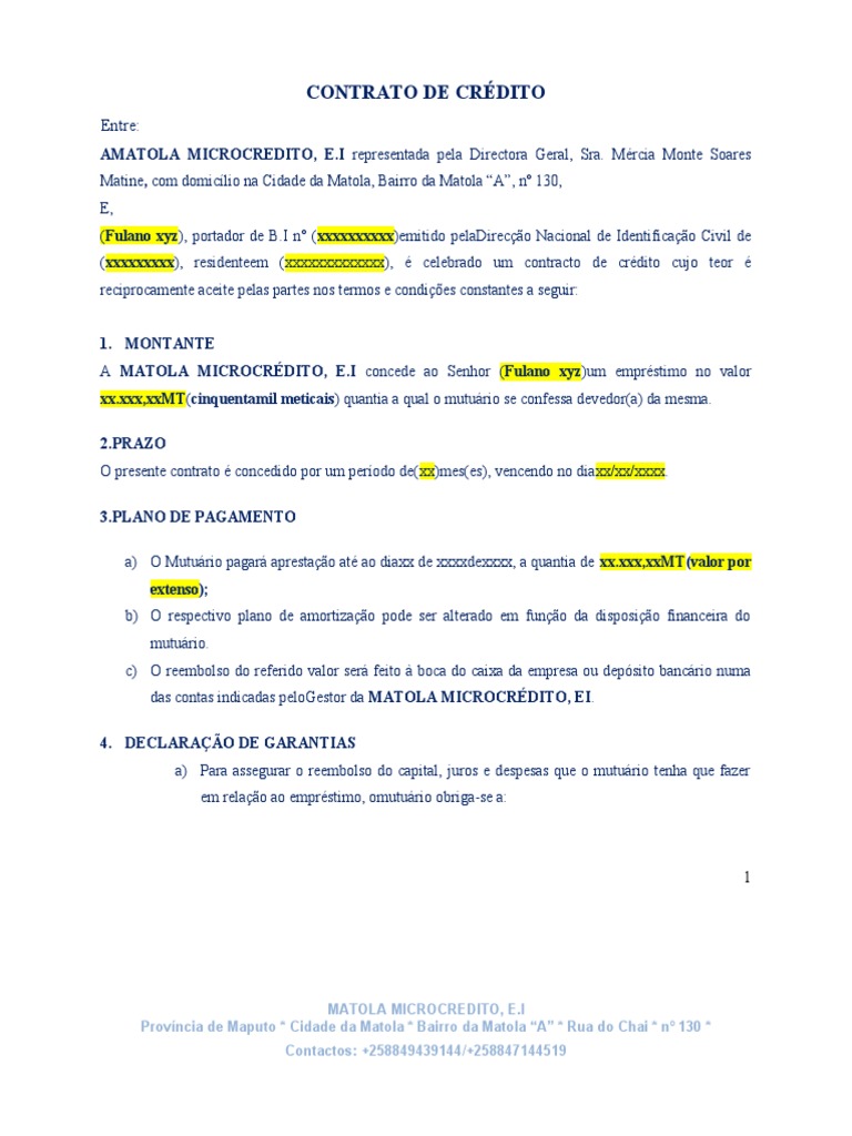Contrato Modelo Microcredito | Download grátis PDF | Microcrédito ...