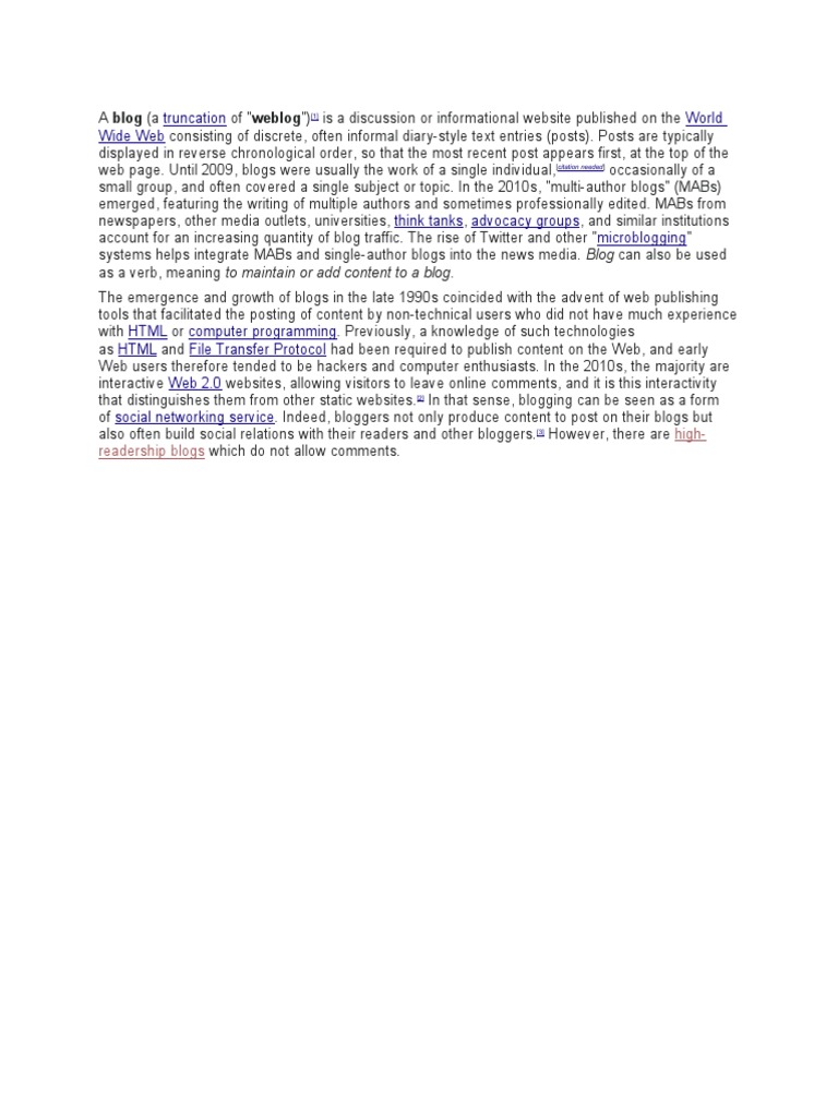 Truncation World Wide Web: High-Readership Blogs | PDF