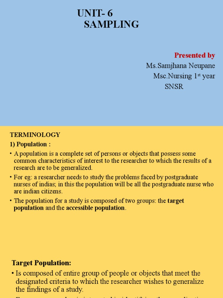 Unit 6 Sampling Ms Samjhana Neupane Msc Nursing 1 Year Snsr