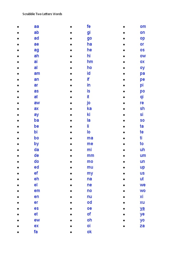 Scrabble Two Letters Words | PDF