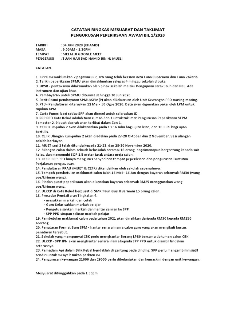 Catatan Ringkas Mesyuarat Dan Taklimat | PDF