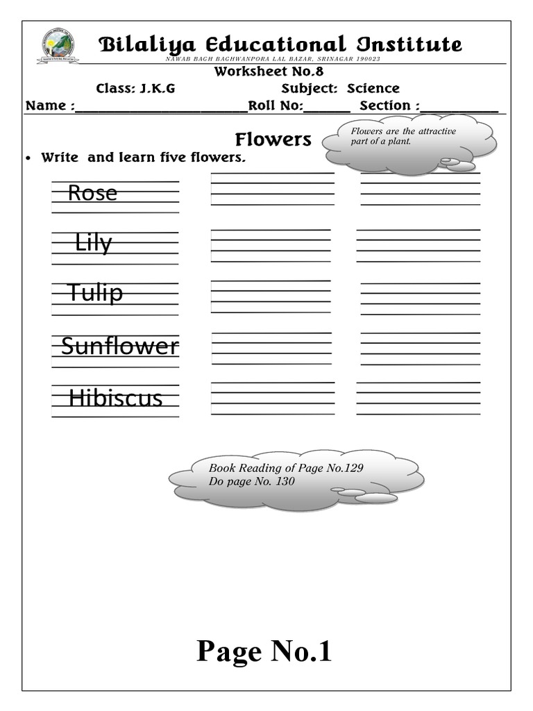 J.K.G Science: Learn 5 Flowers | PDF