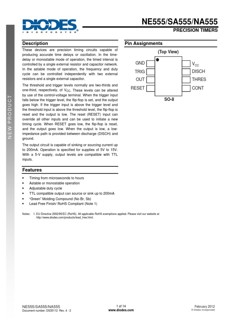 NE555/SA555/NA555: Precision Timers Description Pin Assignments | PDF