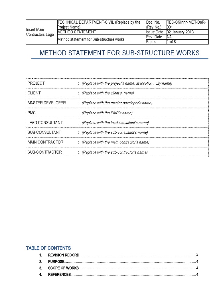 Method Statement For Construction of Substructure Elements) | PDF ...