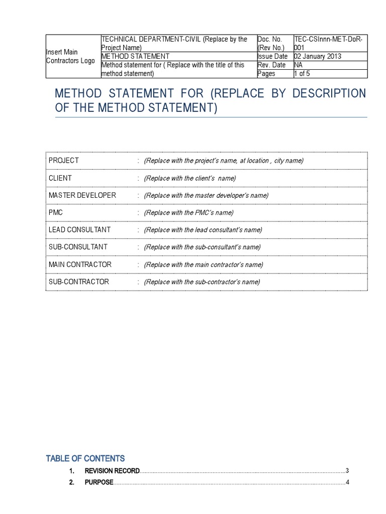 Method Statement For Cutting & Recasting of Strap Beam) (C) | PDF ...