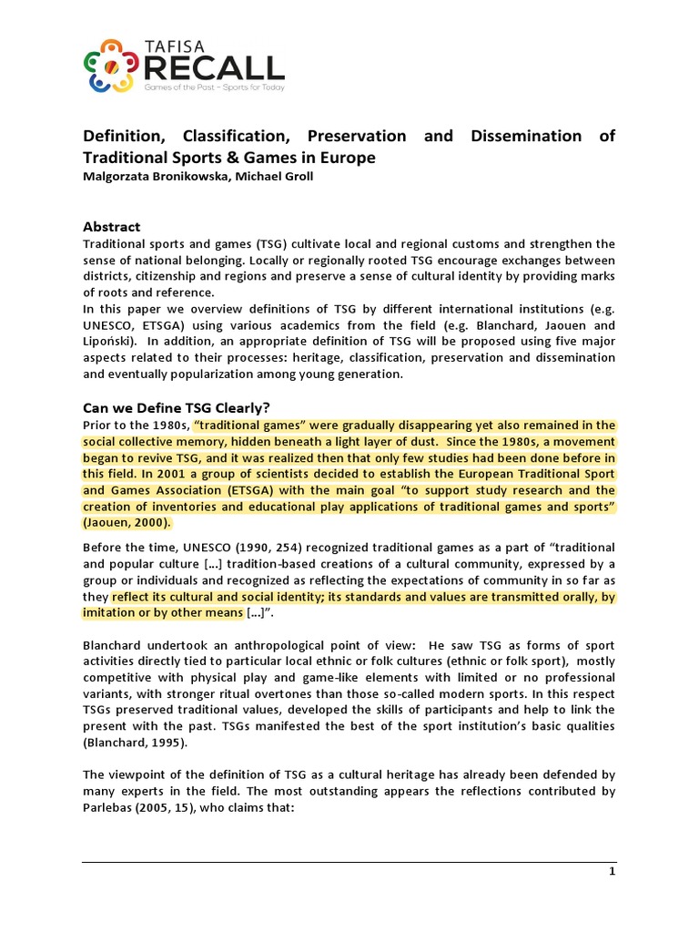 Defining and Classifying Traditional Sports & Games | PDF | Physical ...