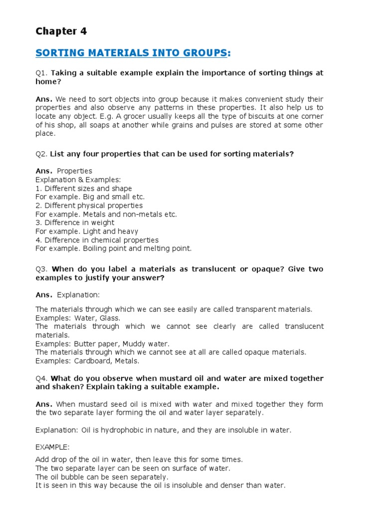 Science Chapter 4 SORTING MATERIALS INTO GROUPS | PDF | Matter | Glasses