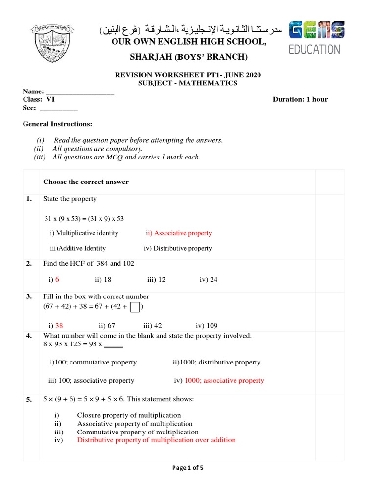 Gr6 Revision Answer Key Worksheet - PT1-June 2020 | PDF ...