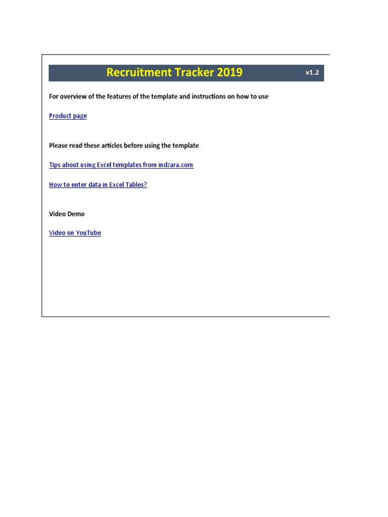 Recruitment Tracker 2019: For Overview of The Features of The Template ...