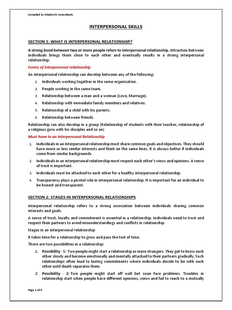 Interpersonal Skills Notes PDF | PDF | Interpersonal Relationships ...