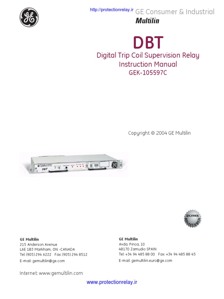 Digital Trip Coil Supervision Relay Instruction Manual: Multilin | PDF ...