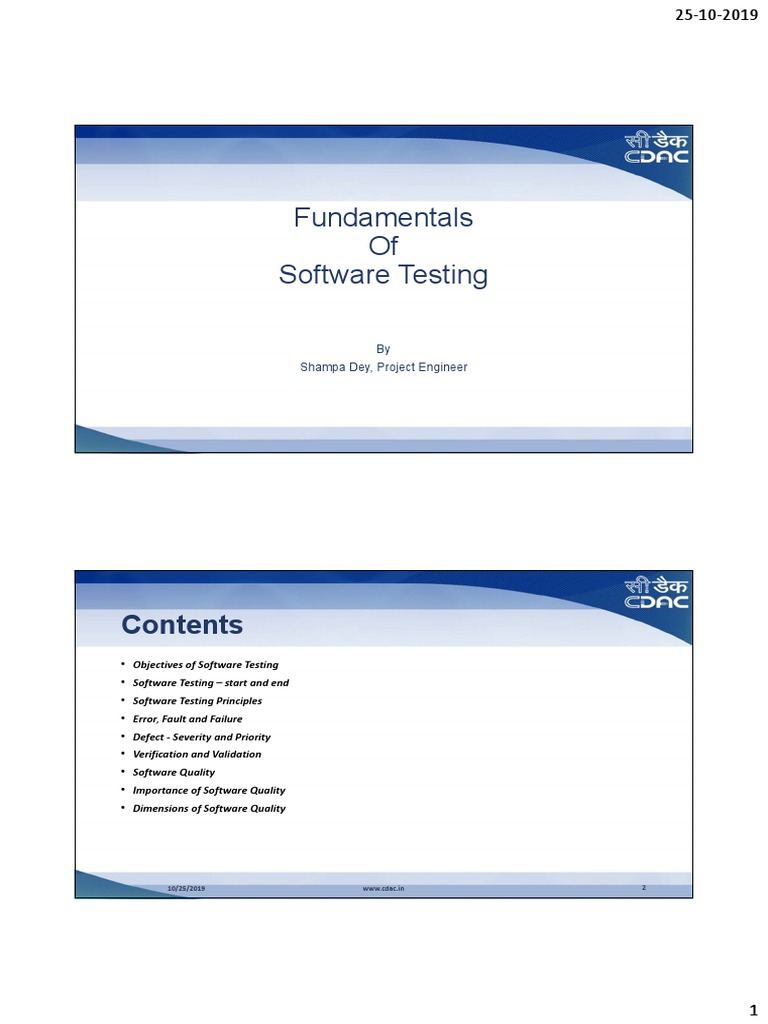 Fundamentals of Software Testing: by Shampa Dey, Project Engineer | PDF ...