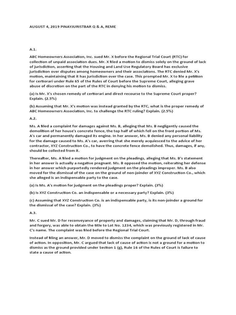 2019 Rem Bar Q and A | PDF | Prosecutor | Plea