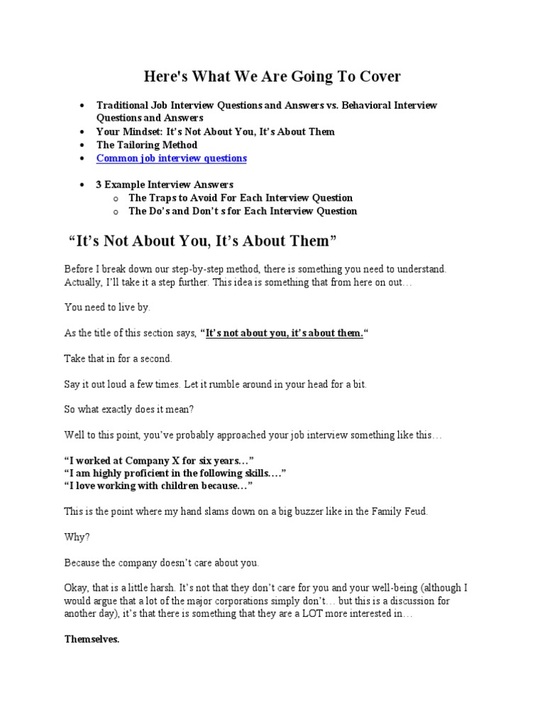 Job Interview Traditional Questions and Answers | PDF | Job Interview ...