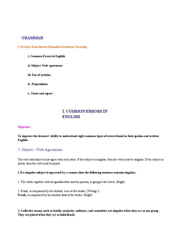 English Handout 2 | PDF | Grammatical Number | Verb