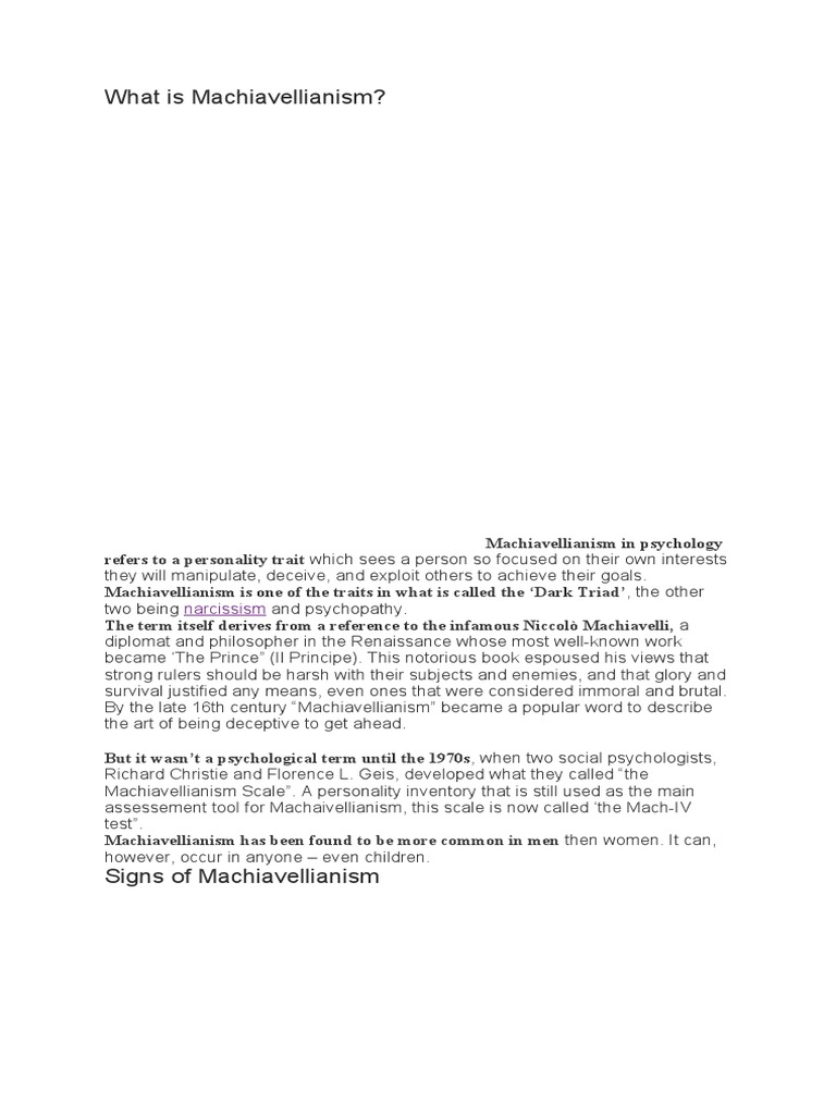What Is Machiavellianism | PDF | Action (Philosophy) | Social Psychology