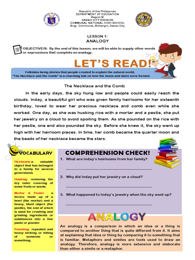 Grade 7 Analogy Worksheet (K TO 12 READY) | PDF | Analogy | Metaphor