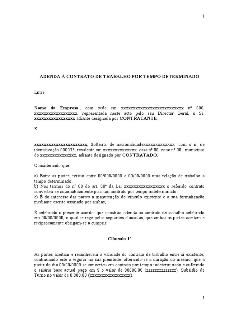 ADENDA Contrato de Trabalho | PDF