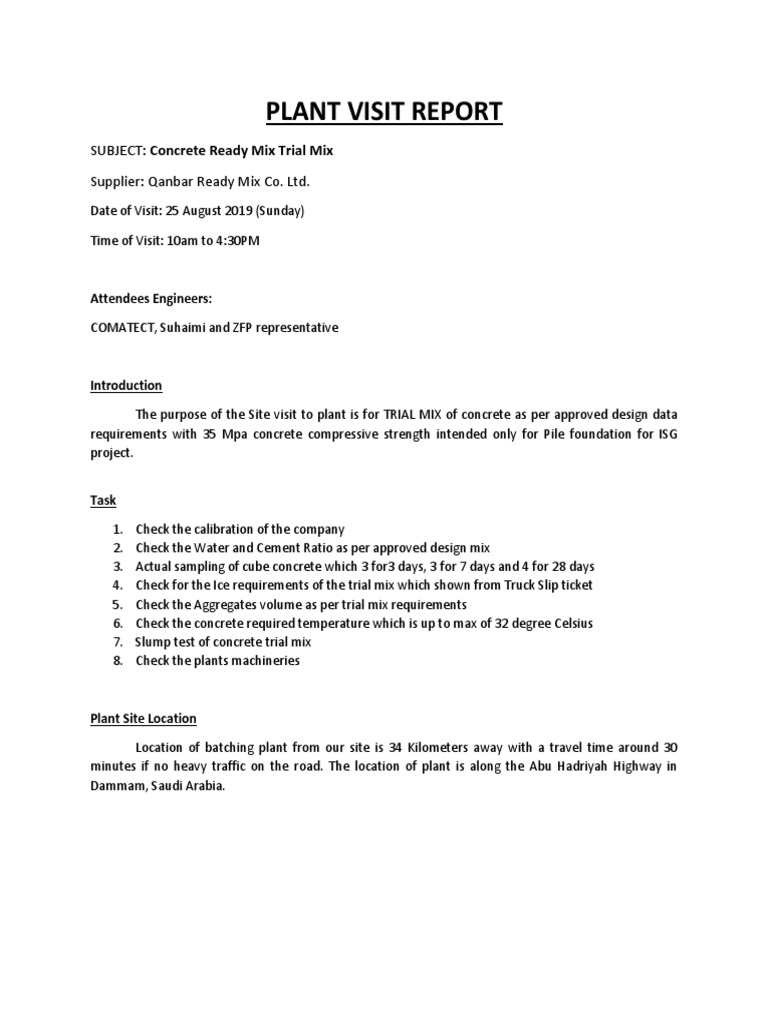 4.0 - PLANT VISIT REPORT (Qanbar) | PDF