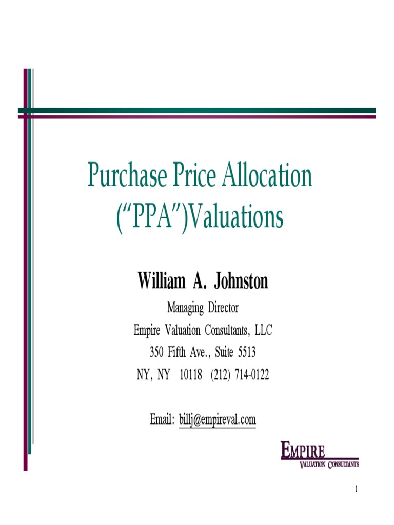 Purchase Price Allocation ("PPA") Valuations: William A. Johnston | PDF ...