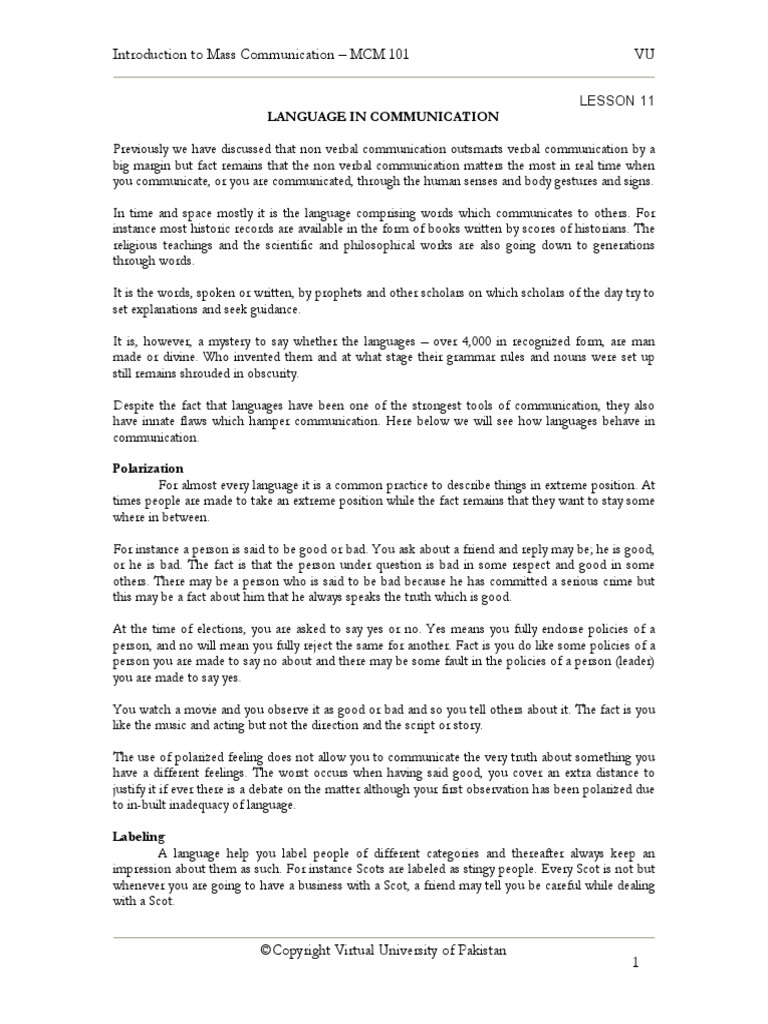 Introduction To Mass Communication - MCM 101 VU | PDF | Nonverbal ...