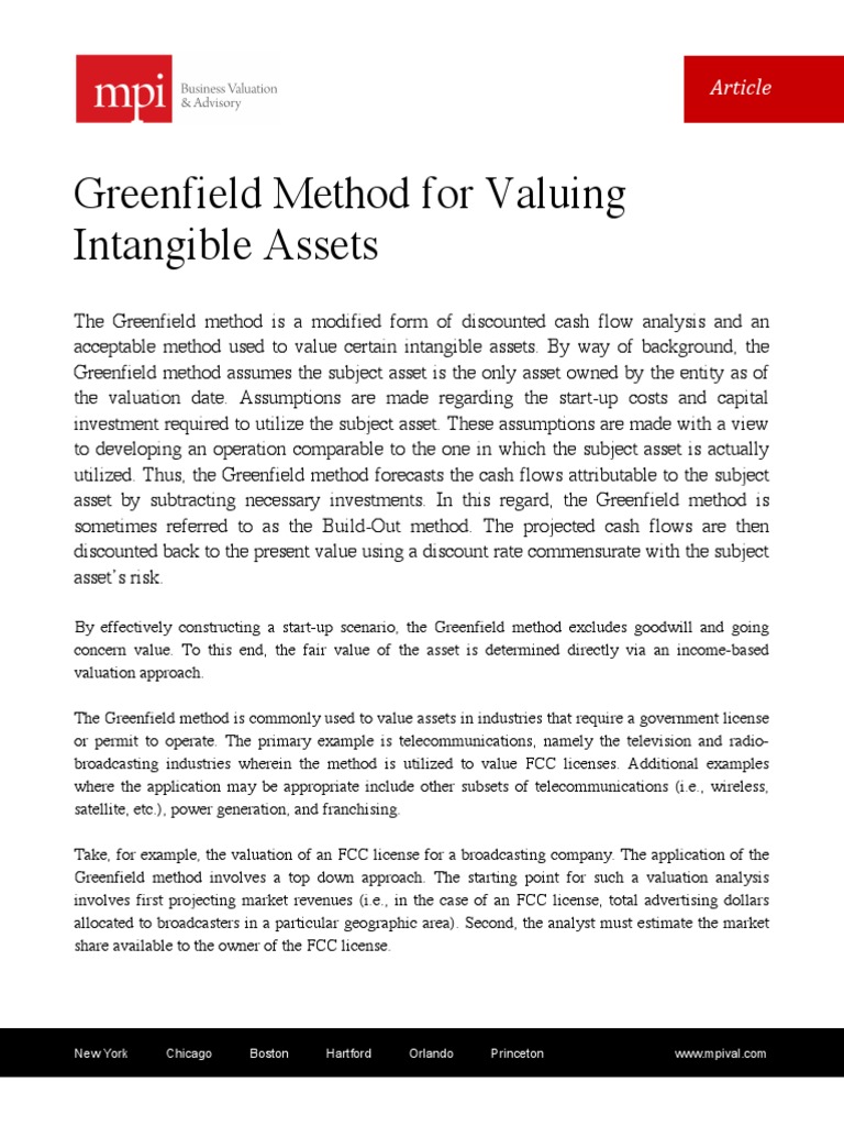 Greenfield Method For Valuing Intangible Assets: Article | PDF ...