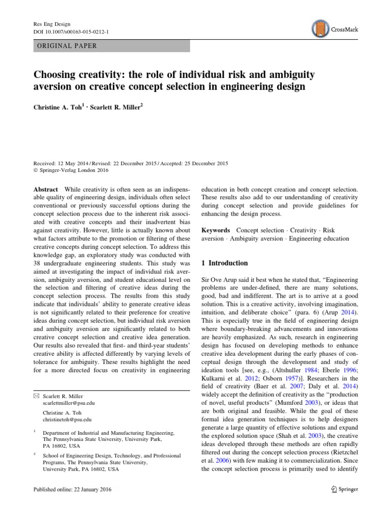 Choosing Creativity: The Role of Individual Risk and Ambiguity Aversion On Creative Concept ...