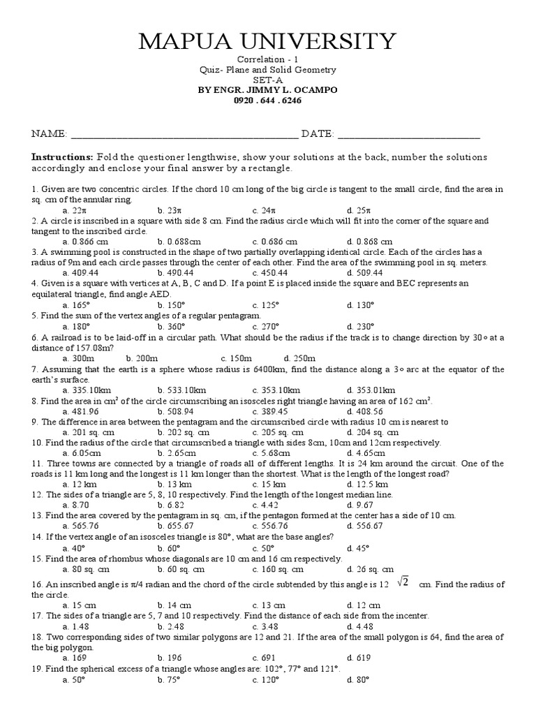 Ece Correl 1 Quiz 2 | PDF | Sphere | Area
