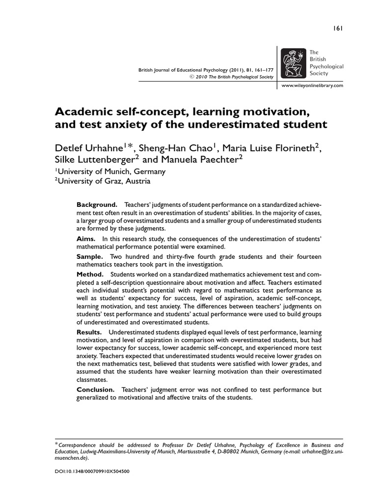 Academic Self-Concept, Learning Motivation, and Test Anxiety of The ...