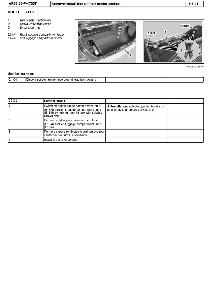W211 Trunk Center Cover Removal | PDF