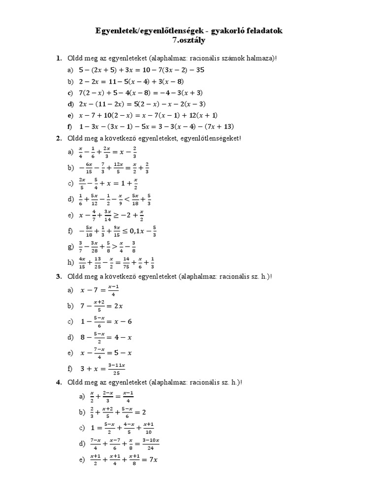 Egyenletek Egyenlotlensegek PDF | PDF