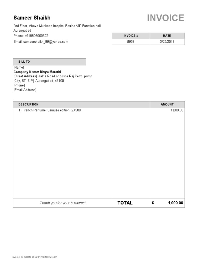 Simple Basic Invoice Template | PDF