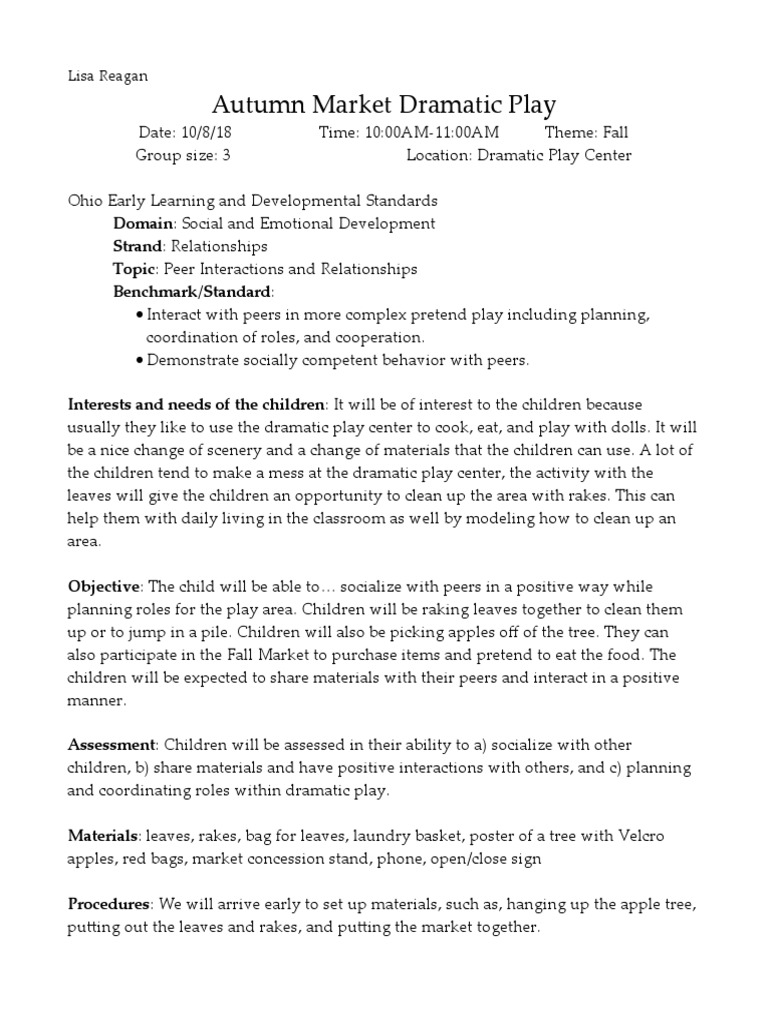 Dramatic Play Lesson | PDF | Applied Psychology | Action (Philosophy)