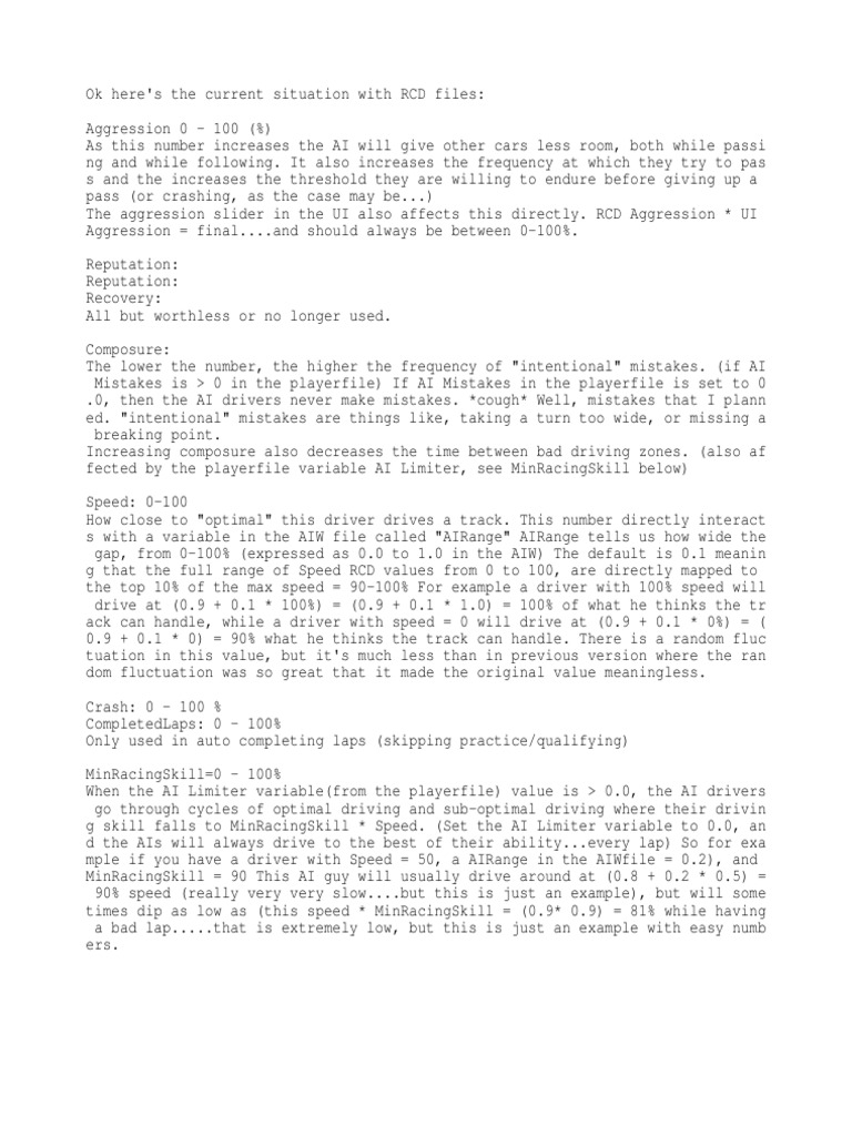 RCD Explicação Rfactor | PDF | Formula Racing | Racing Formulas