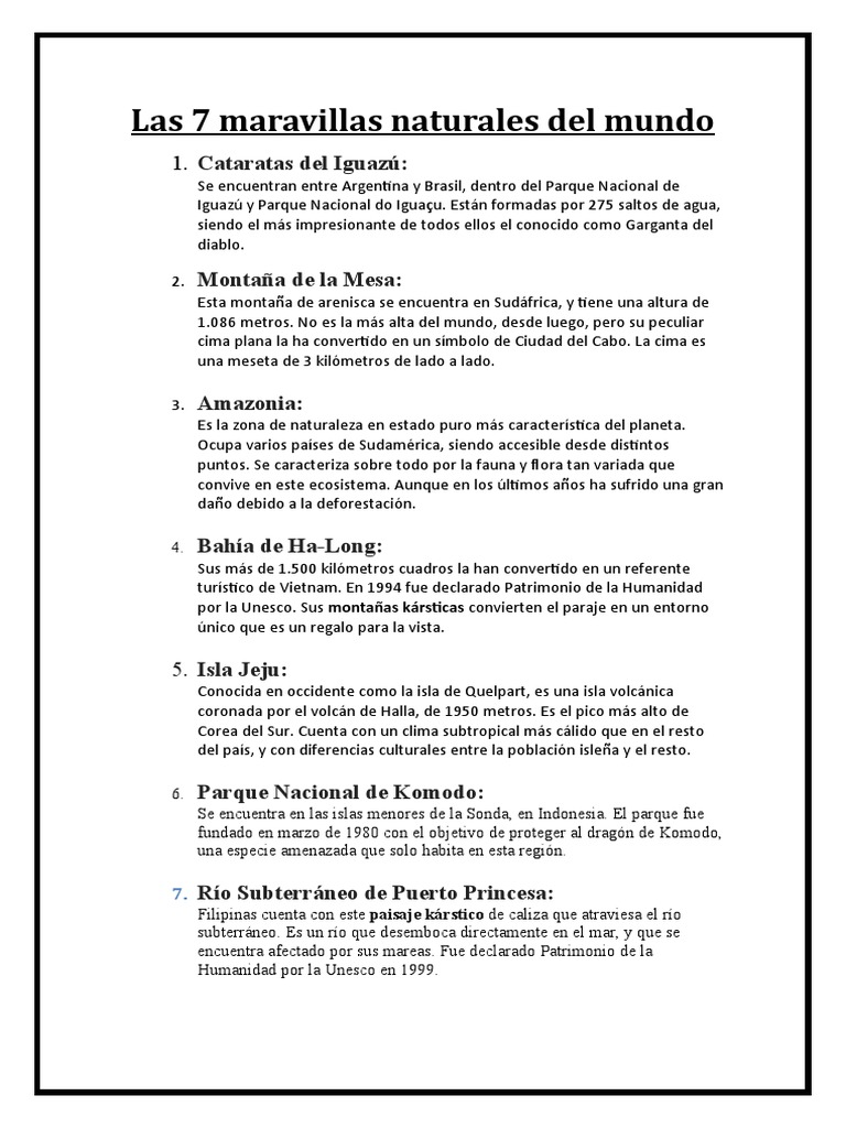 Siete maravillas naturales del mundo | PDF