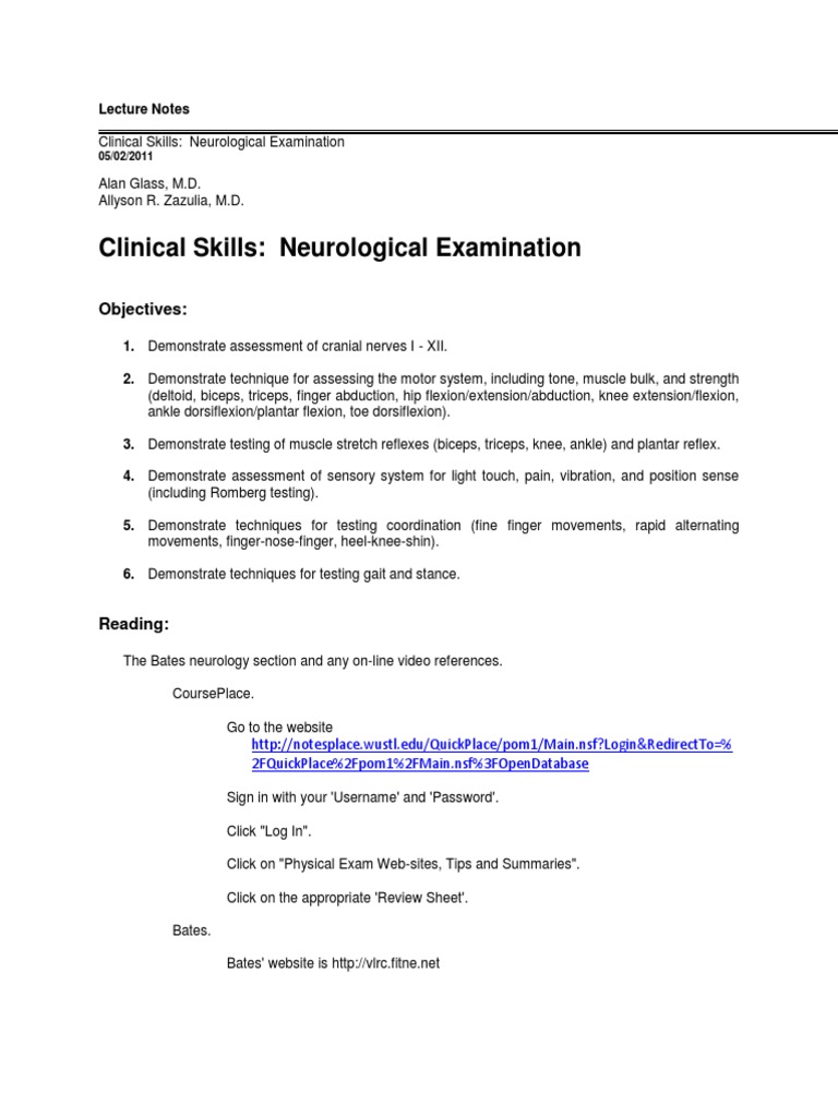 Neurological Exam Lecture Notes PDF | PDF | Anatomical Terms Of Motion ...