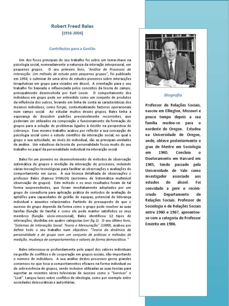 Robert Freed Bales | PDF | Psicologia Social | Sociologia