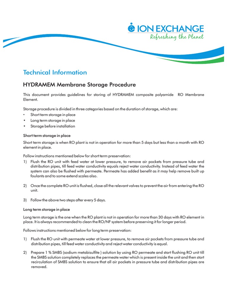 Membranes Storage Procedure | PDF | Membrane | Chemical Process Engineering